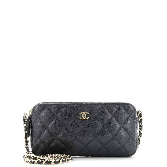 CHANEL | Bags | Chanel Double Zip Clutch With Chain Quilted Caviar ...